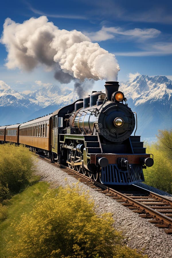 The Orient Express Train Moving at Speed with Mountains Generative AI ...