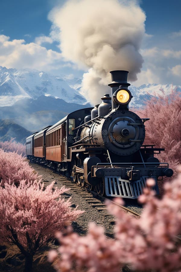 The Orient Express Train Moving at Speed with Mountains Generative AI ...