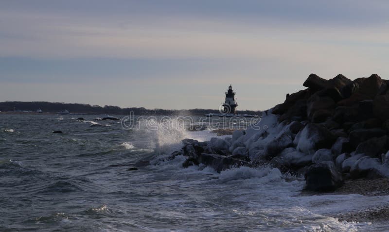 Orient point lighthouse 4 stock photo. Image of water - 368647138
