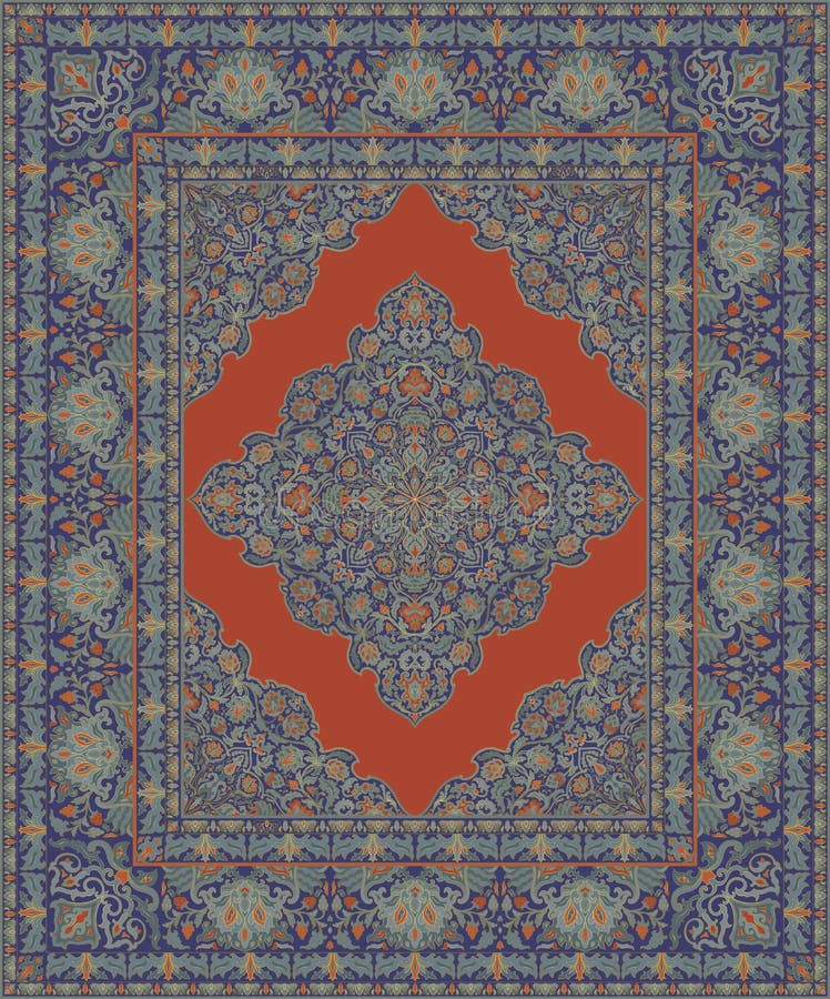 Oriental Blue and Orange Carpet Stock Vector - Illustration of indian ...