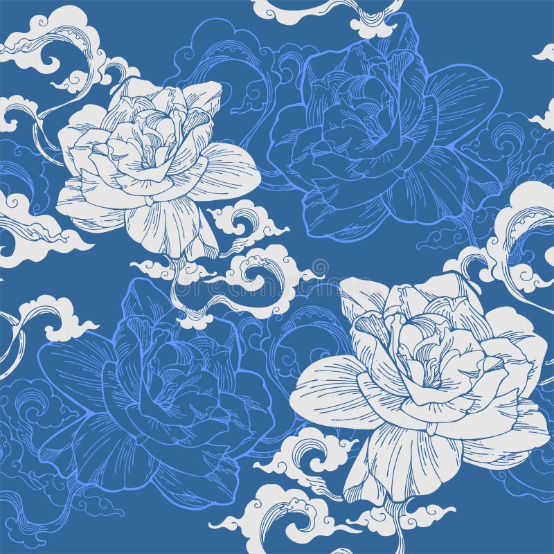 Oriental Cape Jasmine and and Aroma Cloud for Seamless Pattern with ...