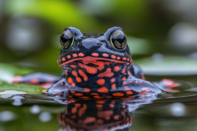 An Oriental Fire-bellied Toad in a Pond, Detailed and Vibrant, Natural ...