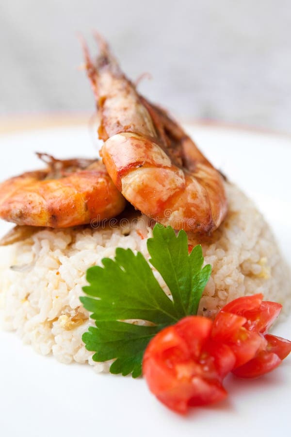 Oriental Fried Rice with Tiger Prawns Stock Image - Image of grill ...