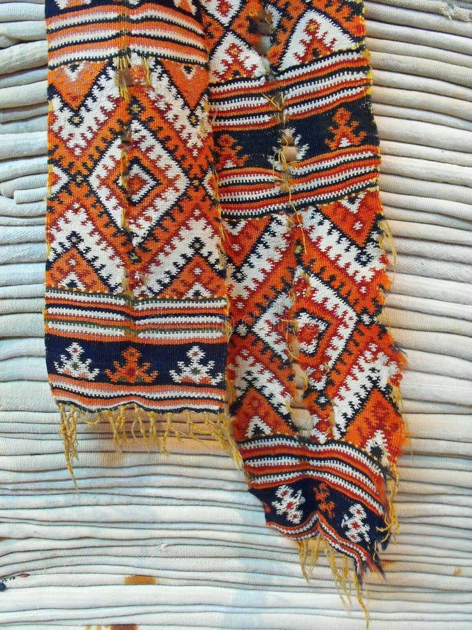 Oriental Geometric Pattern Wool Fabrics Stack Detail Stock Image ...