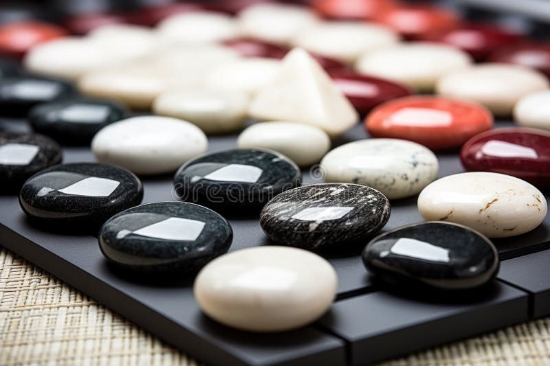 Oriental Go Board Mid-game with Black and White Stones Stock Image ...