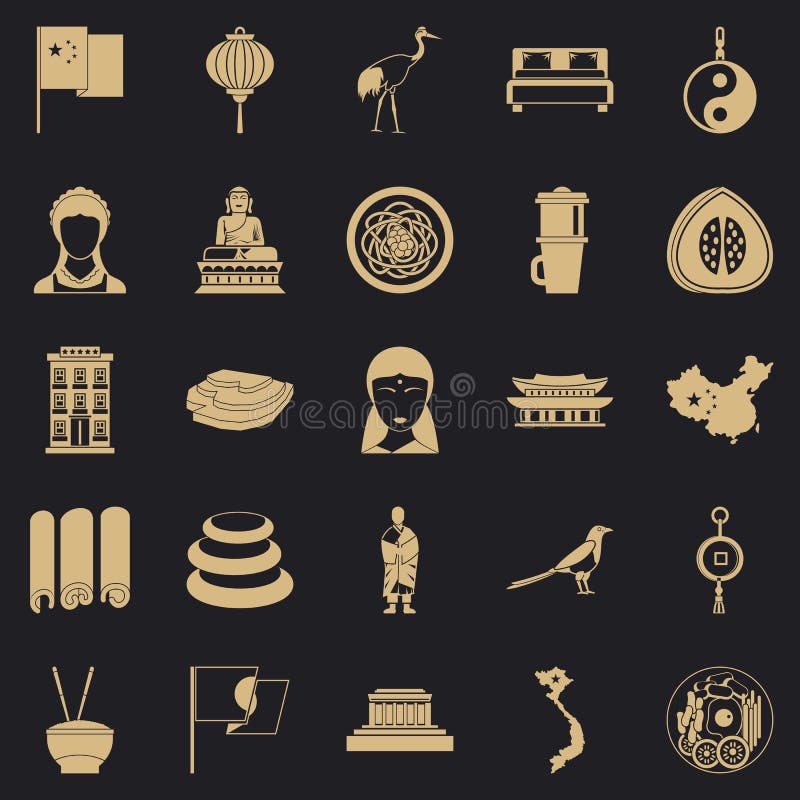 Oriental Icons Set, Simple Style Stock Vector - Illustration of ...