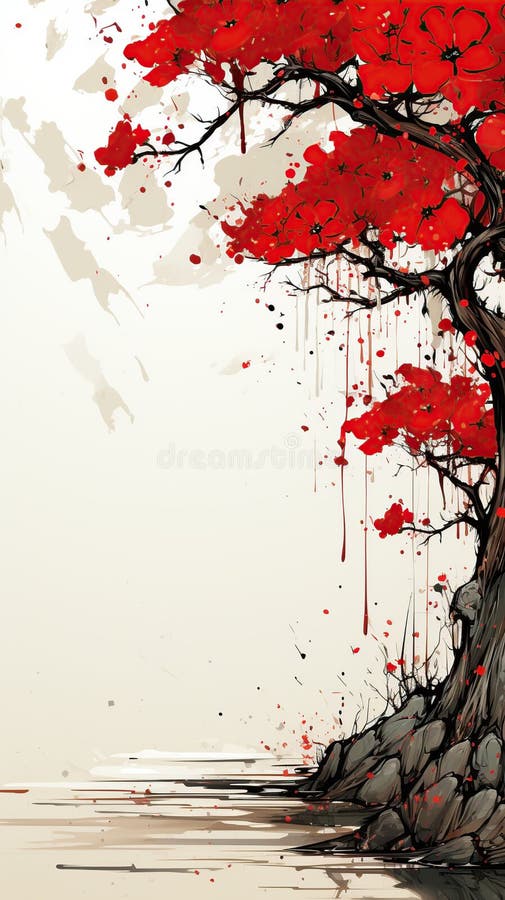 Ink Landscape with Traditional Sumi-e Style. Generative AI Stock ...