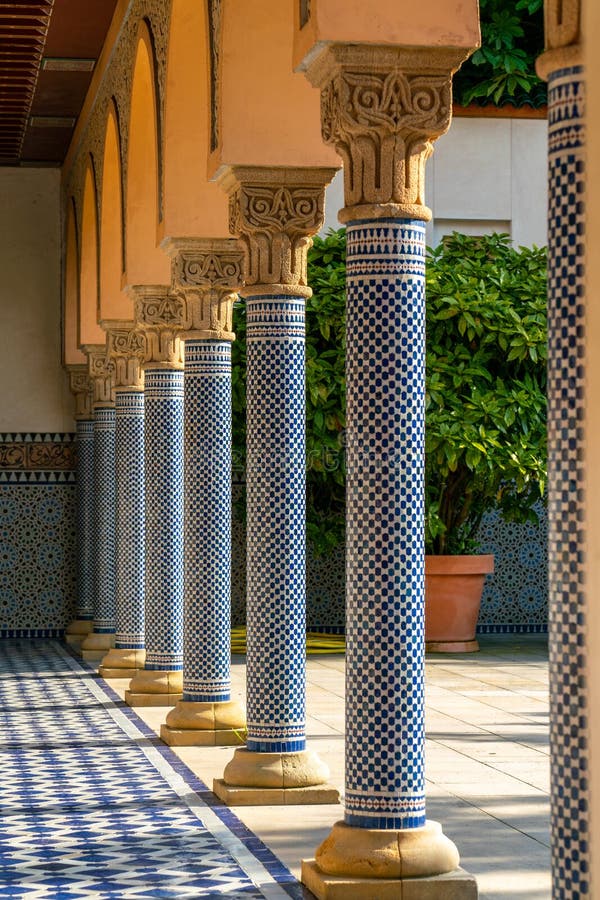 Oriental Looking Columns with Blue Mosaic Pattern Stock Photo - Image ...