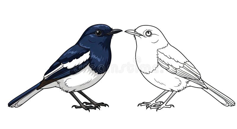 Magpie Robin Bird Coloring Page Stock Illustrations – 2 Magpie Robin ...