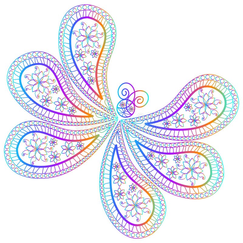 Oriental Paisley Pattern. Ornament in the Form of a Butterfly in Multi ...