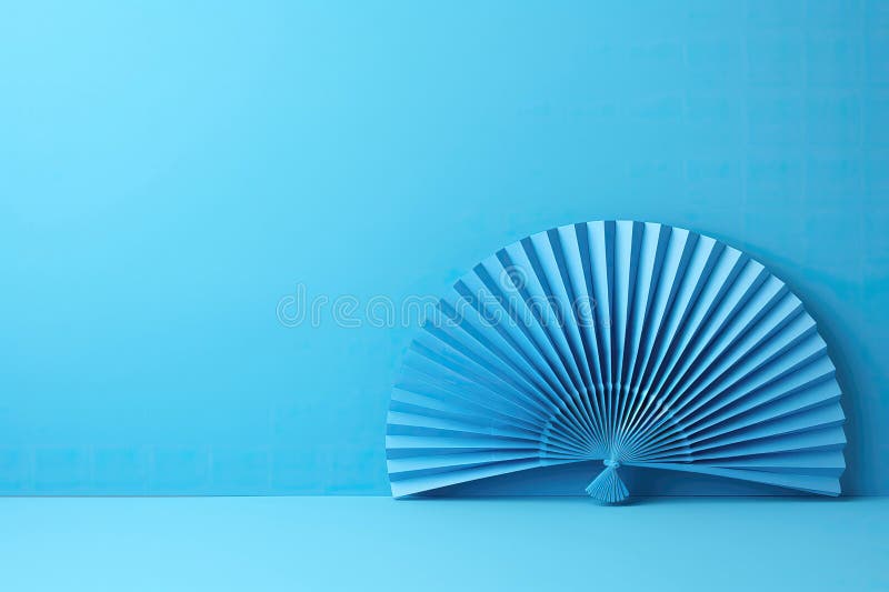Oriental Paper Fans on Blue Table Minimal Asian Style, Empty Space ...