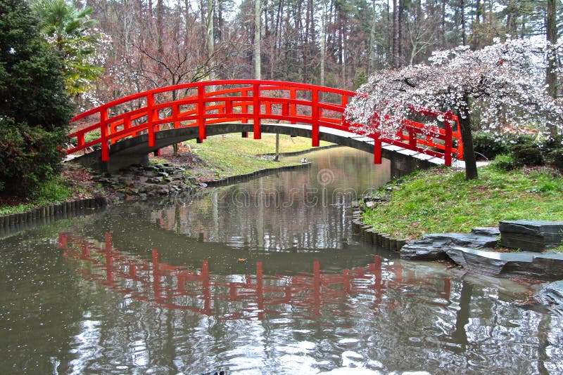 Oriental Red Bridge stock photo. Image of japanese, tree - 41412502