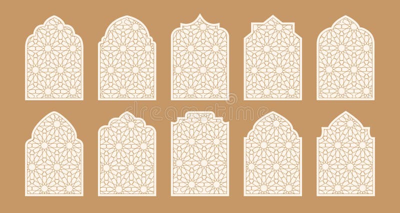Oriental Shape Windows, Doors with Mashrabiya Pattern. Arabian Islamic ...