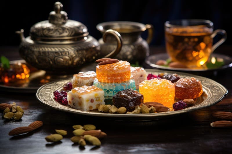 Oriental Sweets with Turkey Tea AI Generated Stock Image - Image of ...