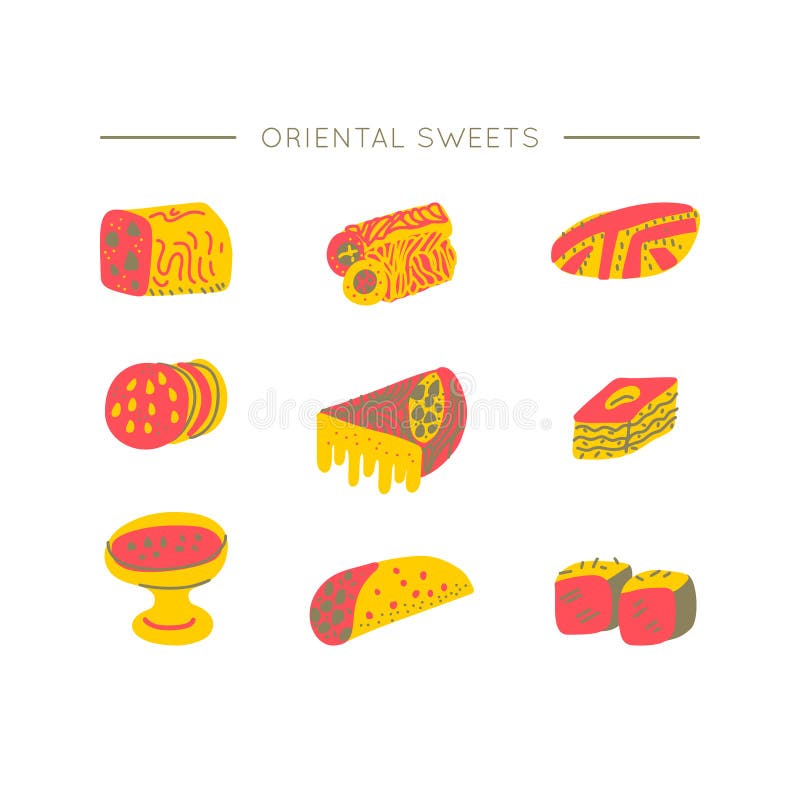 Arabic Sweets Vector Illustration Set Stock Vector - Illustration of ...