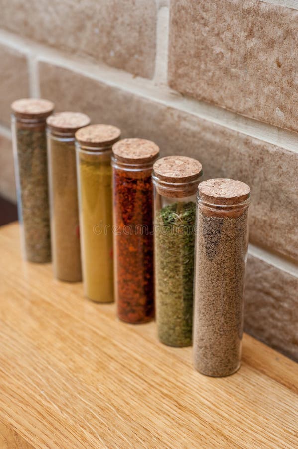 Turkish Colored Spices, Top View, Tubes with Corks, Oriental Cuisine ...
