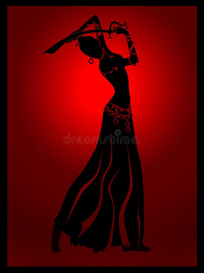 Oriental Woman Dancing with Sword Illustration. Stock Illustration ...