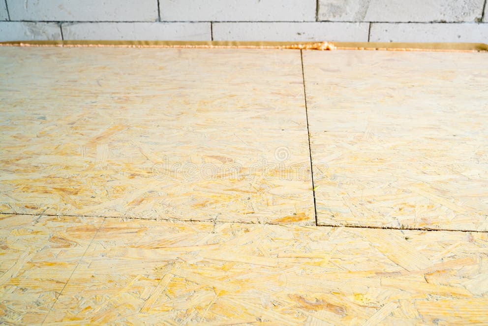 Oriented Strand Board Flooring at a Construction Site. Draft Floor for ...