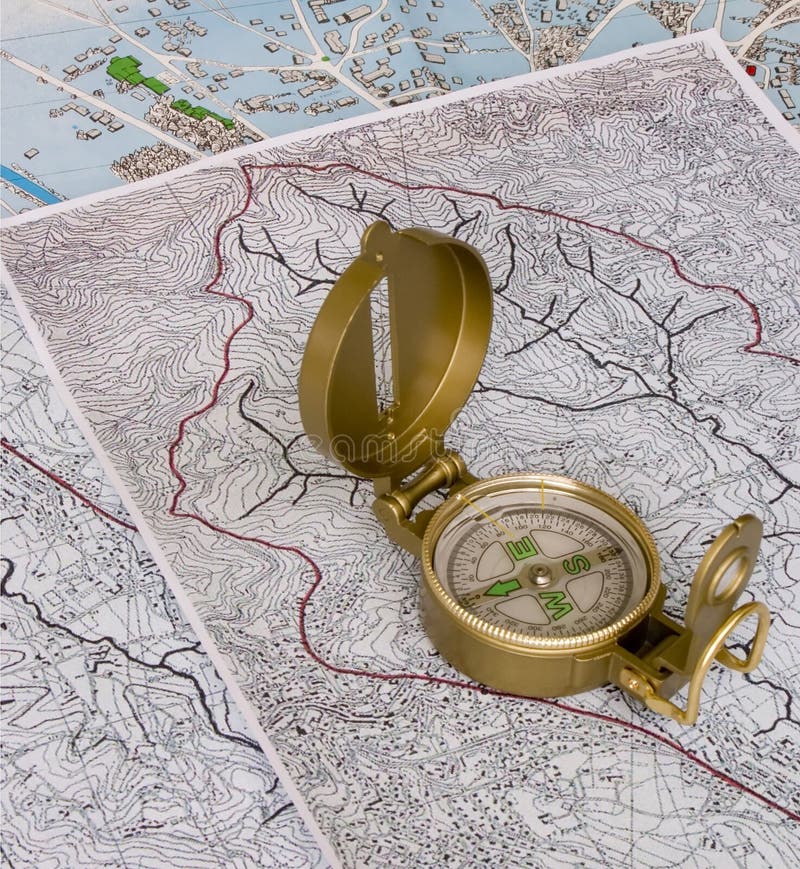 Orienteering: Compass on Maps Stock Image - Image of outdoor, north ...