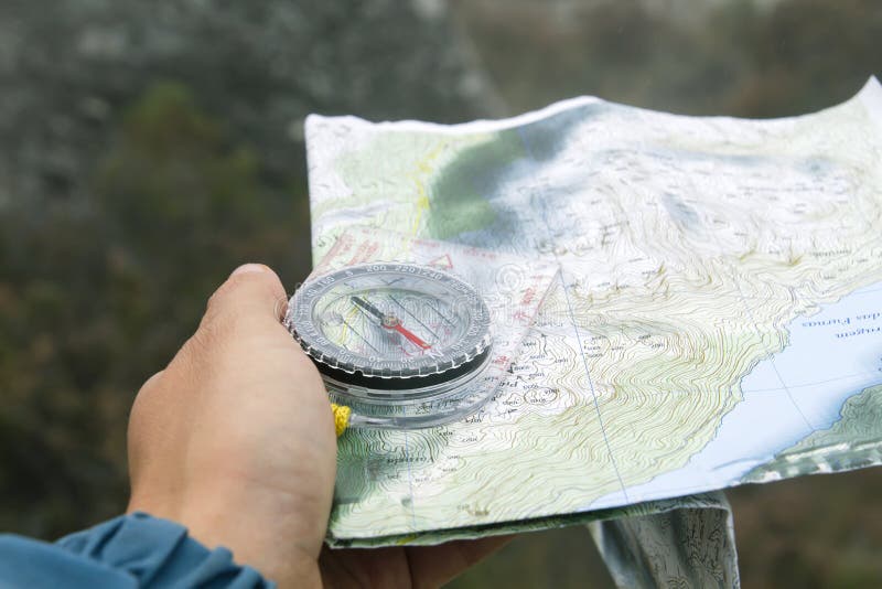 Orienteering with Compass and Topographic Map Stock Photo - Image of ...