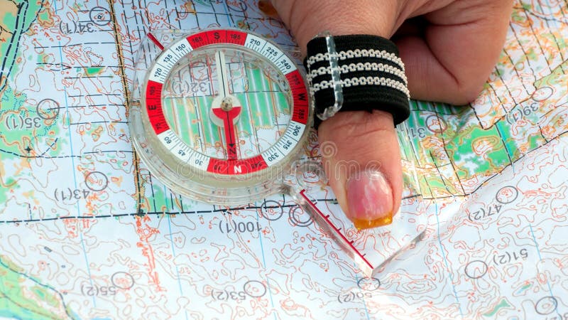 Orienteering. Compass and Map for Sport Orienteering Lie in the Forest ...