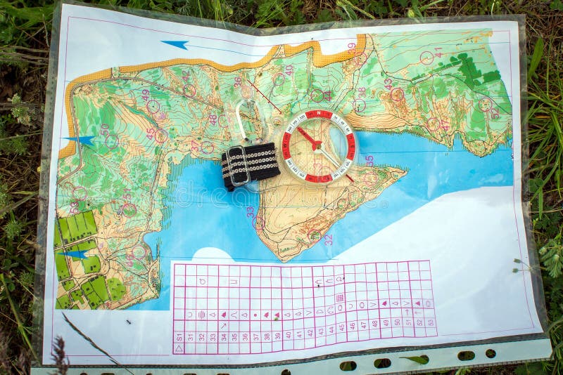 Orienteering. Compass and Topographic Map. Navigation Equipment for ...