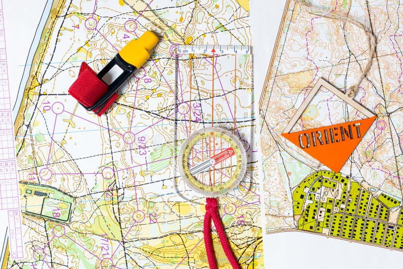 Orienteering Symbol Map Compass Chip and Prism Stock Photo - Image of ...