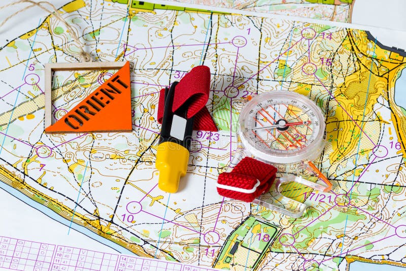 Orienteering Symbols Compass Card Chip and Prism Stock Image - Image of ...