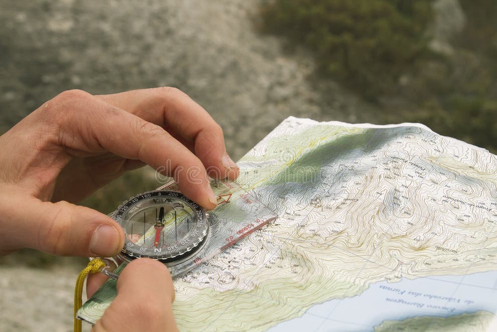 Orienteering with Topographic Map and Compass Stock Image - Image of ...