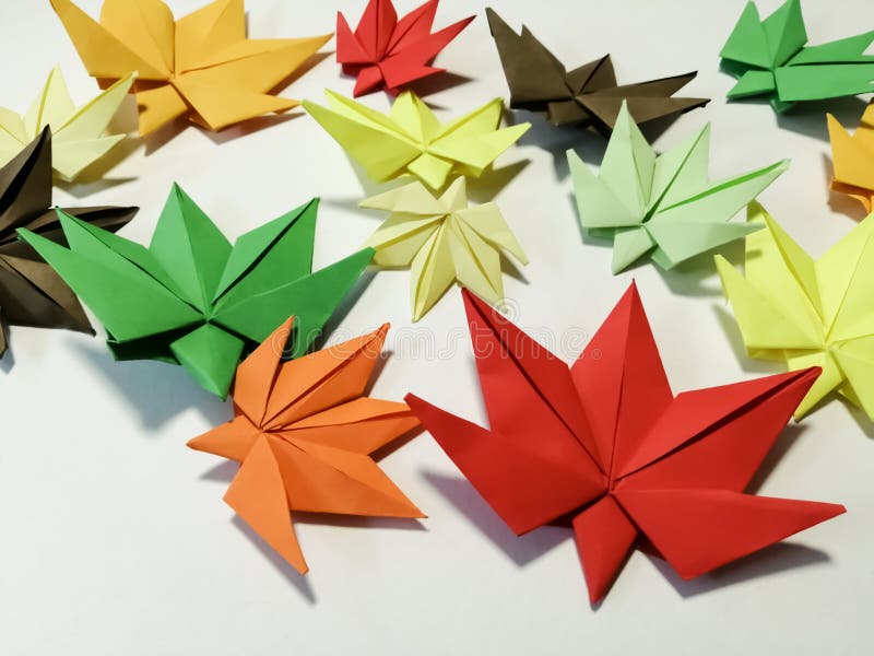 Origami, Autumn Colored Paper Leaves Stock Image - Image of leisure ...