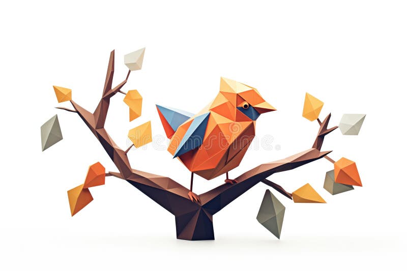 An Origami Bird Calmly Perched on a Tree Branch Model Stock Photo ...