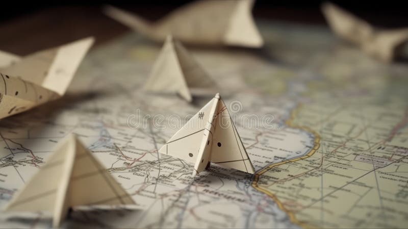 Origami Birds Placed on a Map. Generative Ai Stock Photo - Image of ...