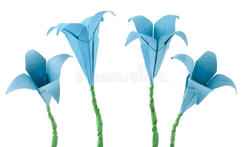 Origami Blue Flowers White Isolated. Stock Illustration - Illustration ...