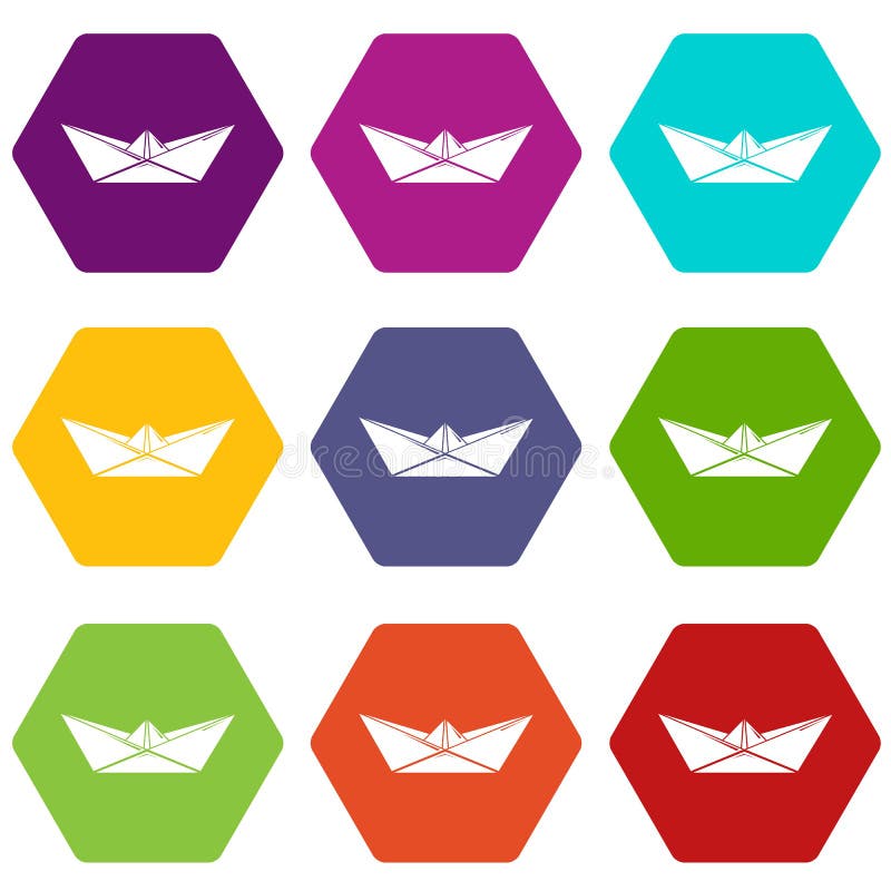 Origami Boat Icons Set 9 Vector Stock Vector - Illustration of ...