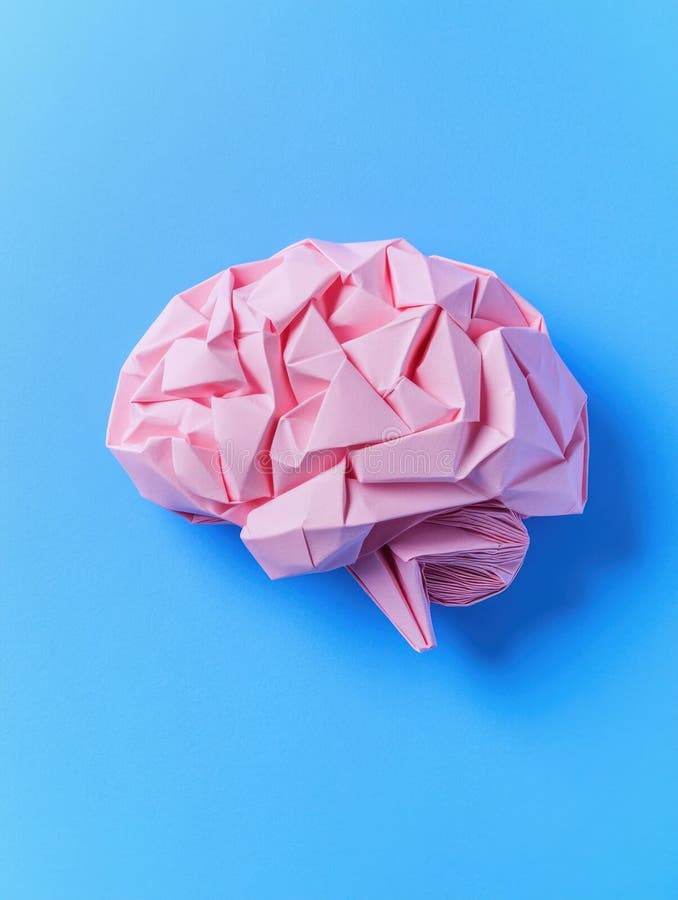 Origami Brain on Blue Background Stock Image - Image of inspirational ...