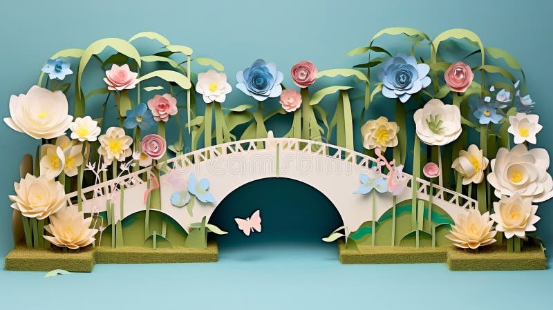 Origami Bridge and Folded Paper Pound Isolated on Blue Background Stock ...