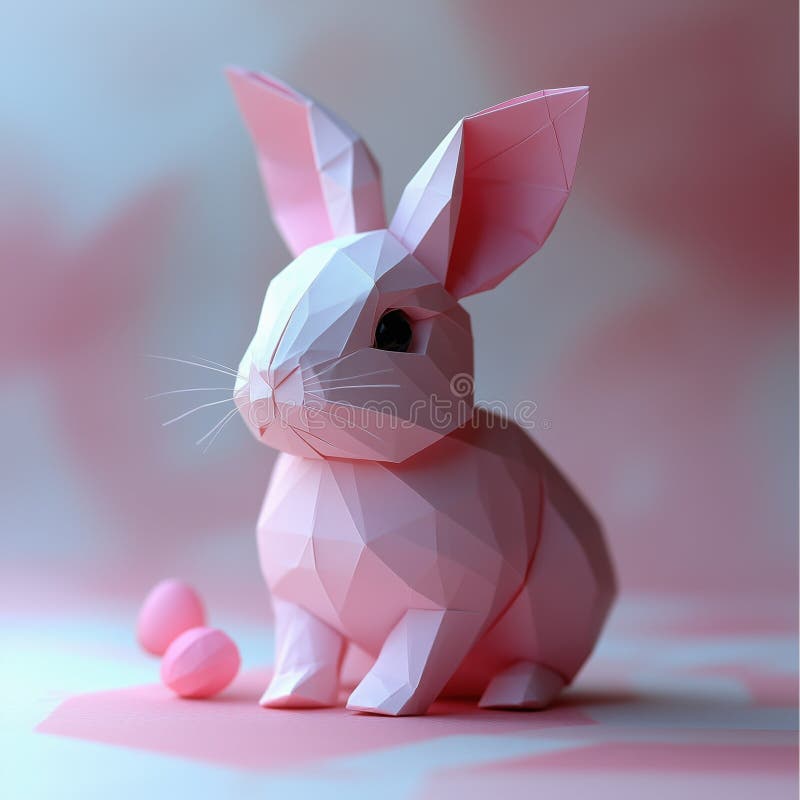 Origami Bunny on Pink Background for Easter Card with Space for Text ...