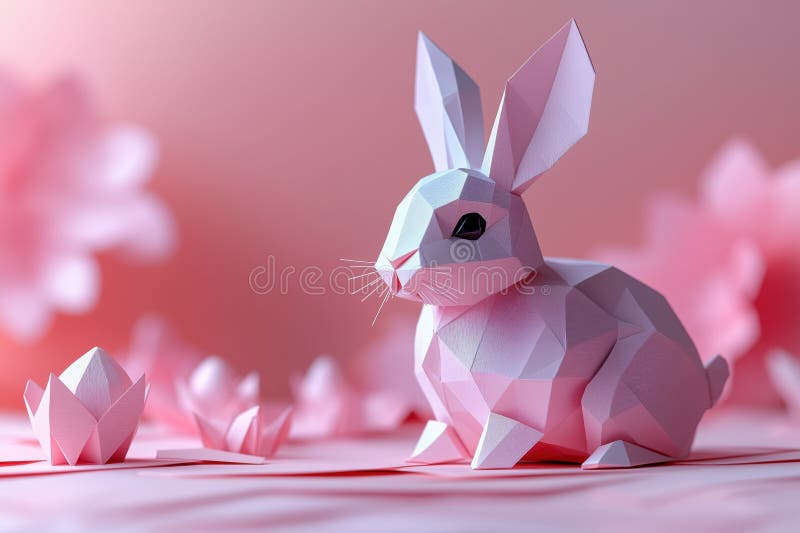 Origami Bunny on Pink Background for Easter Card with Space for Text ...
