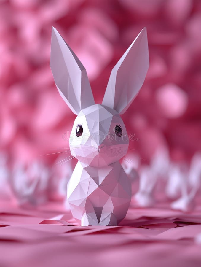 Origami Bunny on Pink Background for Easter Card with Space for Text ...