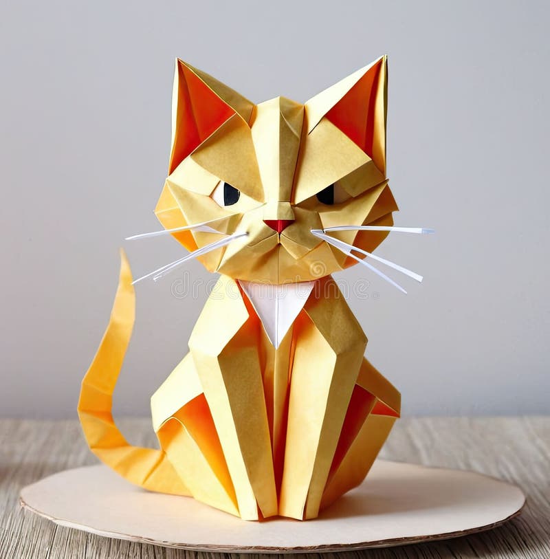 Origami Cat Made of Paper. Volumetric Figurine Stock Illustration ...