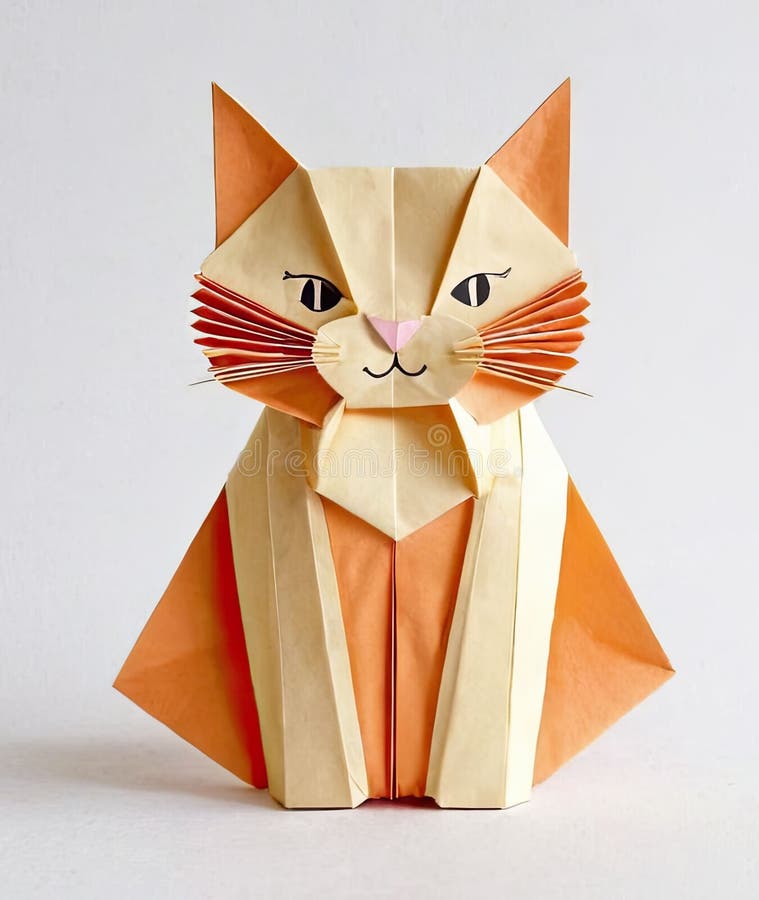Origami Cat Made of Paper. Volumetric Figurine Stock Illustration ...