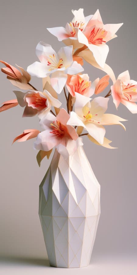 Origami Ceramic Vase with Floral Pattern - Hyper-realistic Origami Art ...