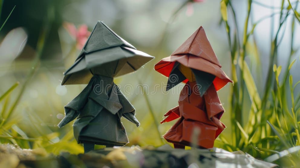 Origami Characters on an Adventure Stock Illustration - Illustration of ...