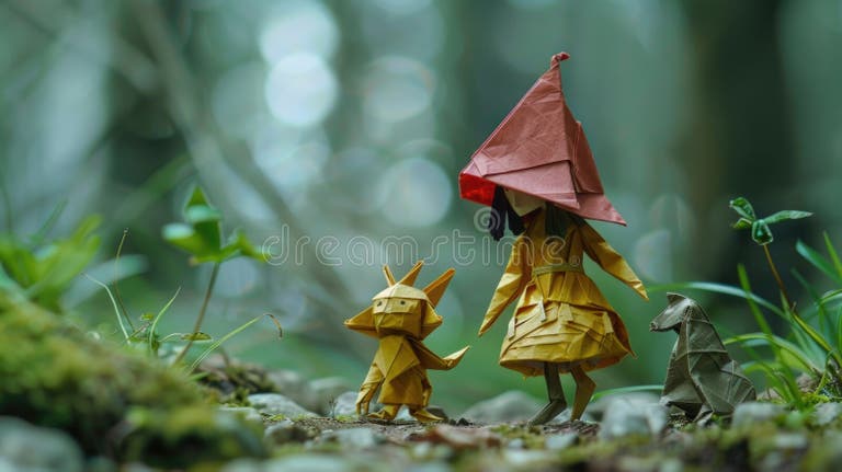 Origami Characters on an Adventure Stock Illustration - Illustration of ...