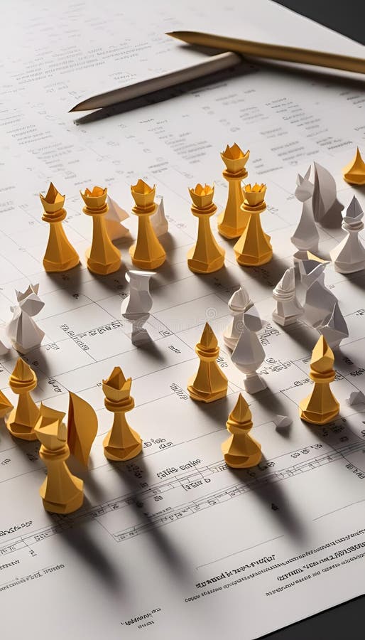 Chess Pieces Arranged on a Technical Drawing with Pencils. Stock ...