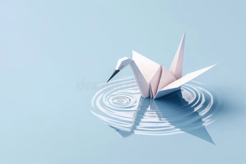 Origami Crane on the Water Surface. Space for Text. Stock Photo - Image ...