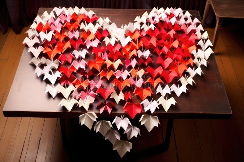 Origami Cranes Forming a Heart Shape on a Table Stock Illustration ...
