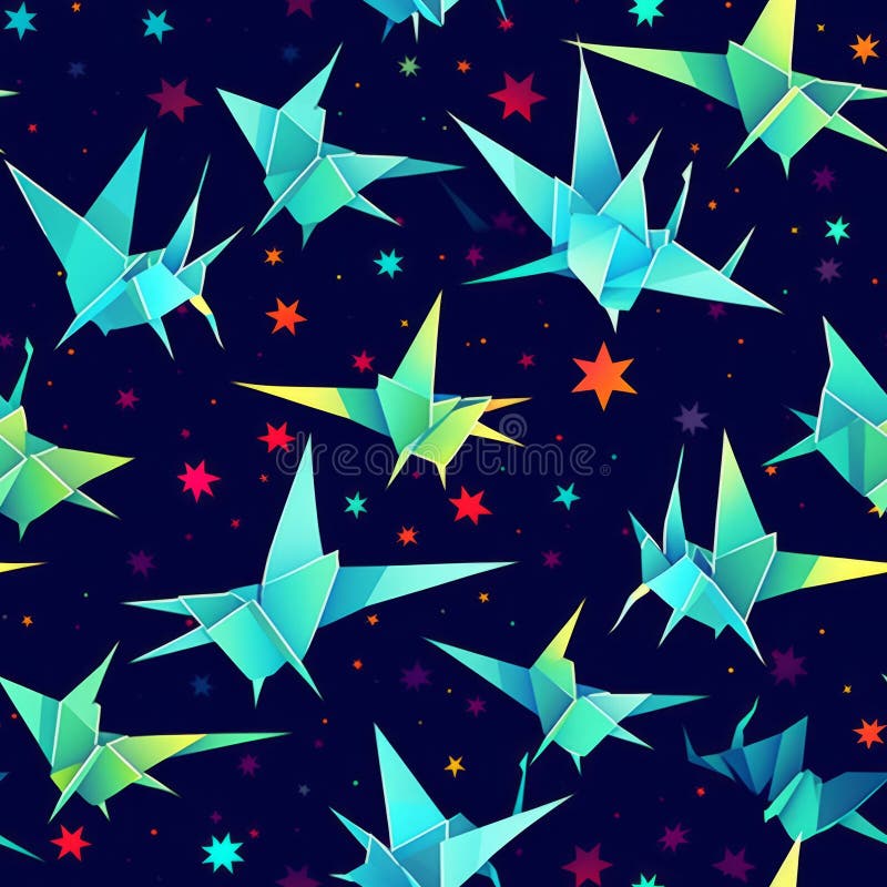Origami Cranes Vector Seamless Pattern. Stock Illustration ...
