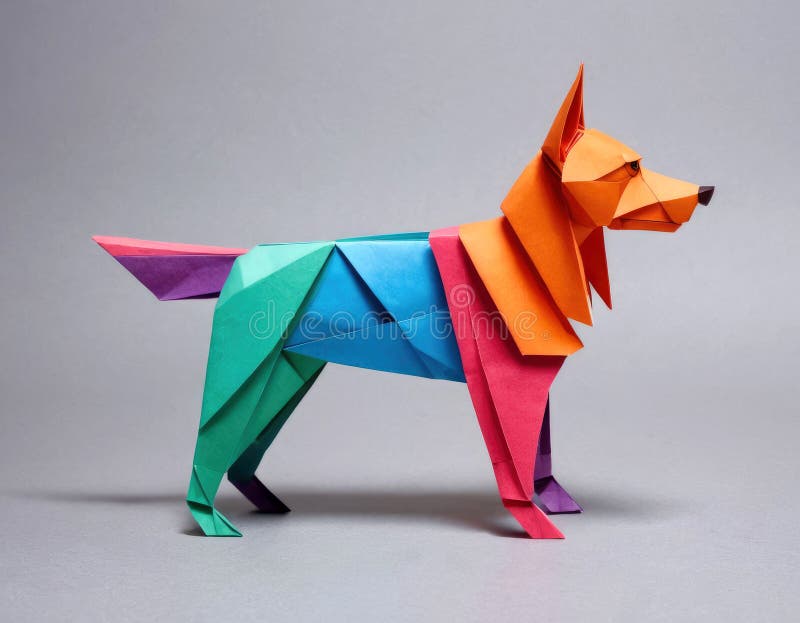 Origami Dog Made of Colored Paper. Three-dimensional Figurine Stock ...