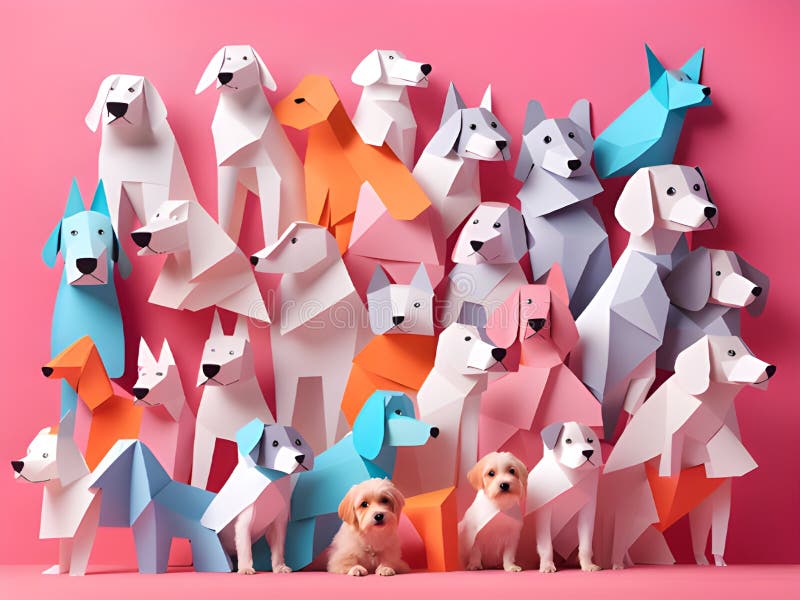Origami Dog in Paper Art Style, Ai Generated Stock Illustration ...